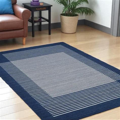 Modern Handwoven Blue Striped Rug Wool Kilim Modern Rug For Living