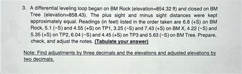 solved a differential leveling loop began on bm rock