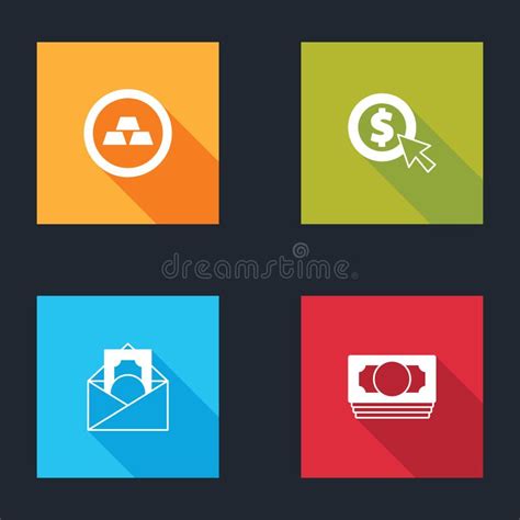 Set Gold Bars Coin Money With Dollar Envelope Symbol And Stacks Paper