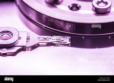 Computer Hard Disk Drive Internals And Binary Number Code Stock Photo Alamy