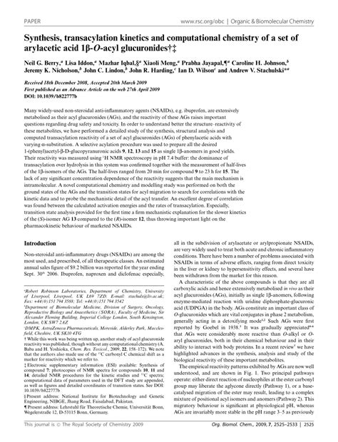Pdf Structure Reactivity Relationships For Arylacetic Acid 1β O Acyl Glucuronides A Paradigm