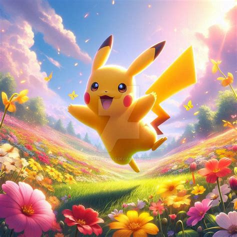 Pikachu Jumping Through A Field Of Flowers With Jo By Rebeltouille On Deviantart