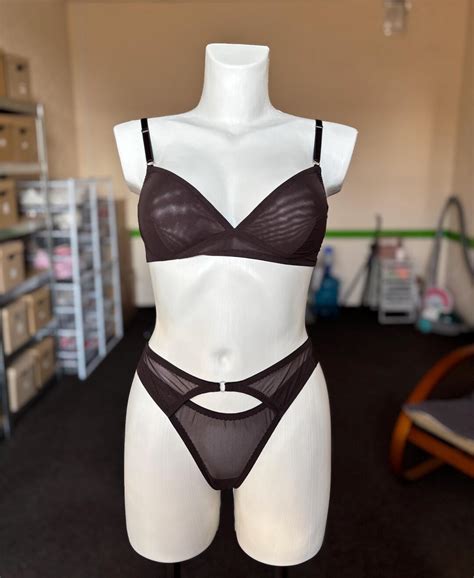 Mesh Lingerie Set Brown Sheer Bralette Modern Lingerie Wireless Mesh