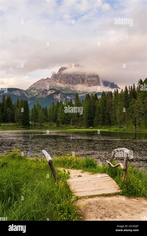Landscape Of Antorno Lago With Popular Three Peaks Of Lavaredo In The