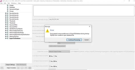 encountered unrecoverable error in exporttodatabase module image