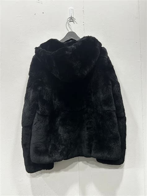 Deco 데코 리얼 렉스 퍼 모피 코트 블랙 후드 55 상태좋음 후루츠패밀리