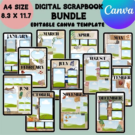 Digital Scrapbook Template Bundle Empty Scrapbook Vintage Photo Book