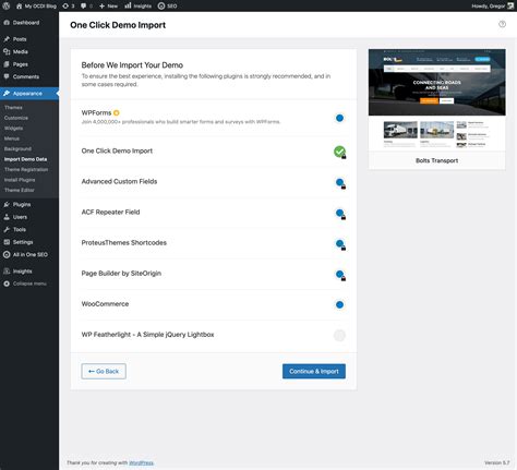 One Click Demo Import Wordpress Plugin