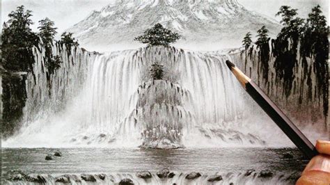Pencil Drawing Waterfall Landscape Scenery With Easy Ways Nature