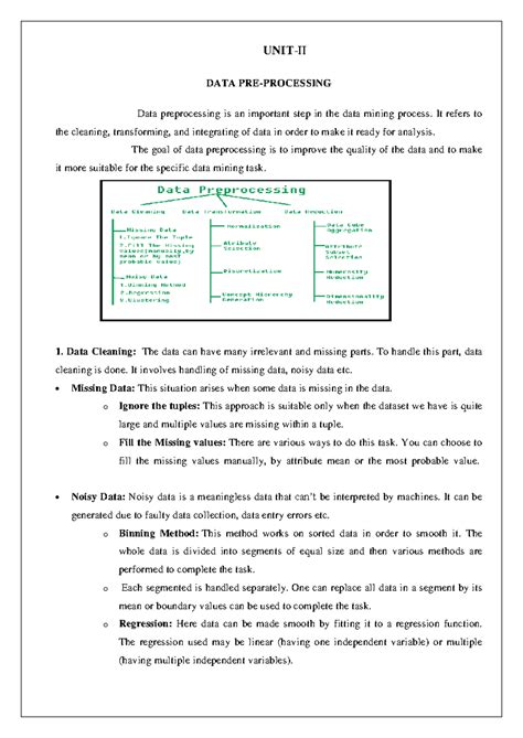 Data Mining 1 Notes Unit Ii Data Pre Processing Data Preprocessing