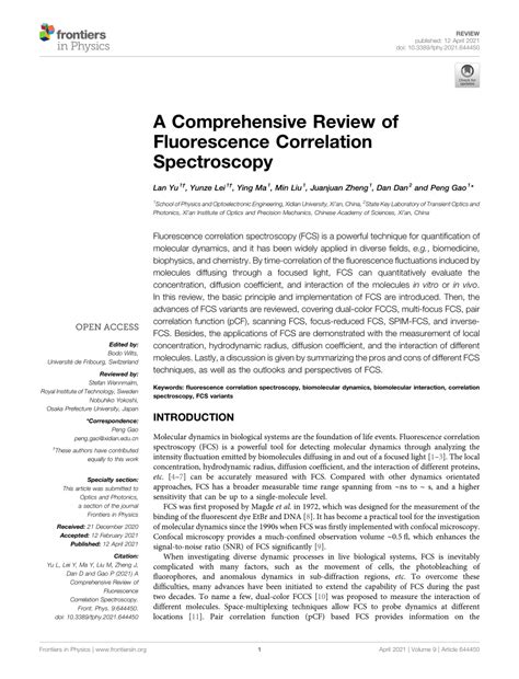 Pdf A Comprehensive Review Of Fluorescence Correlation Spectroscopy
