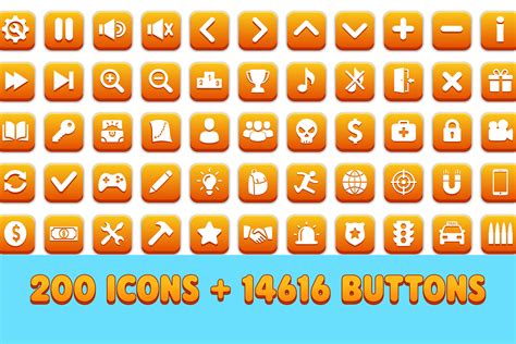 Ultimate Button And Icon Pack 200 Icons And 14616 Buttons 2d Icons