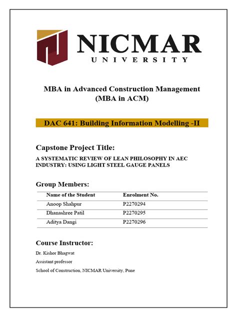 Lean Construction Capstone Project Pdf Building Information
