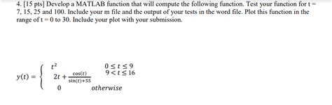 Solved Pts Develop A MATLAB Function That Will Chegg