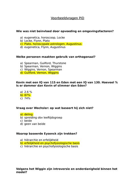 Voorbeeldvragen Pid Voorbeeld Examenvragen Uit Verschillende Jaren