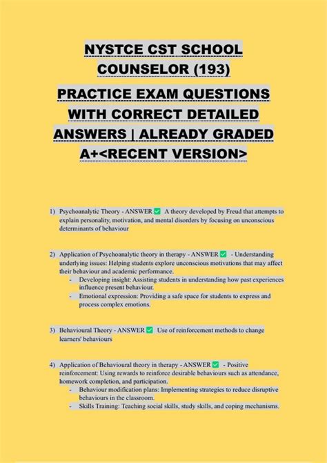 Nystce Cst School Counselor 193 Practice Exam Questions With Correct