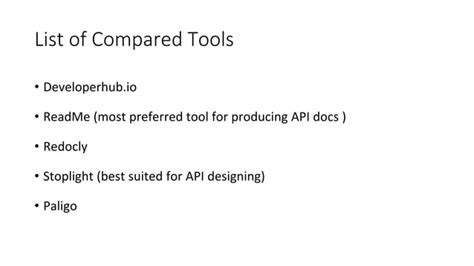 Api Documentation Tool Comparison Ppt