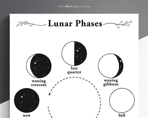 Printable Lunar Phase Chart 8 Phases Of The Moon Us Letter A4 Moon