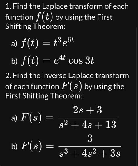 solved 1 find the laplace transform of each function f t