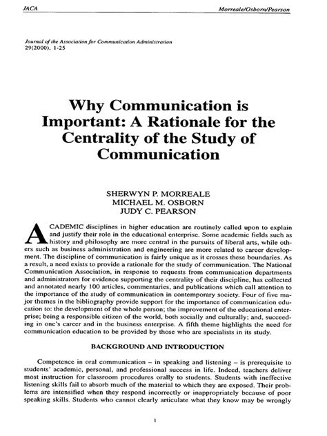 Why Communication Is Important A Rationale For The Centrality Of