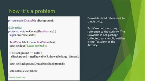 Android Preventing Common Memory Leaks Pptx Programming Languages Computing