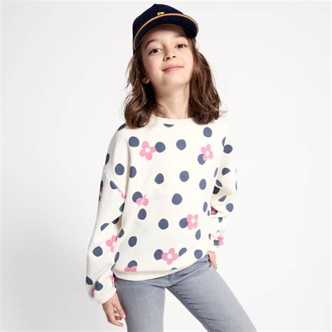 Felpa Bianca Con Pois Per Bambina Okaïdi And Obaïbi