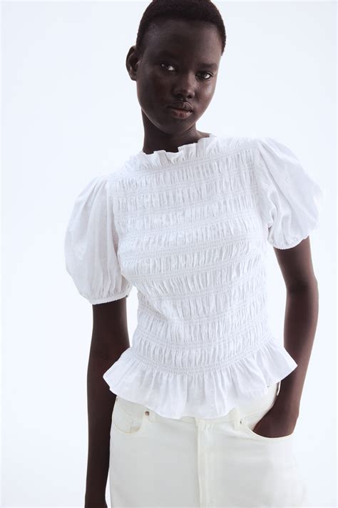 Womens White Smocked Blouse Handm My