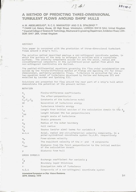Pdf A Method Of Predicting Three Dimensional Turbulent Flows Around Ships Hulls