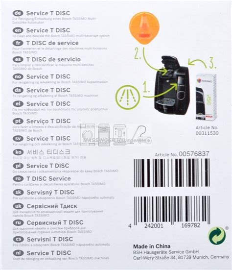 Bosch Tassimo Service T Disc Orange Reinigung Entkalkung 17001491