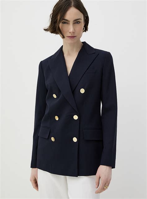 Navy Gold Button Double Breasted Jacket Lauren Ralph Lauren Womens