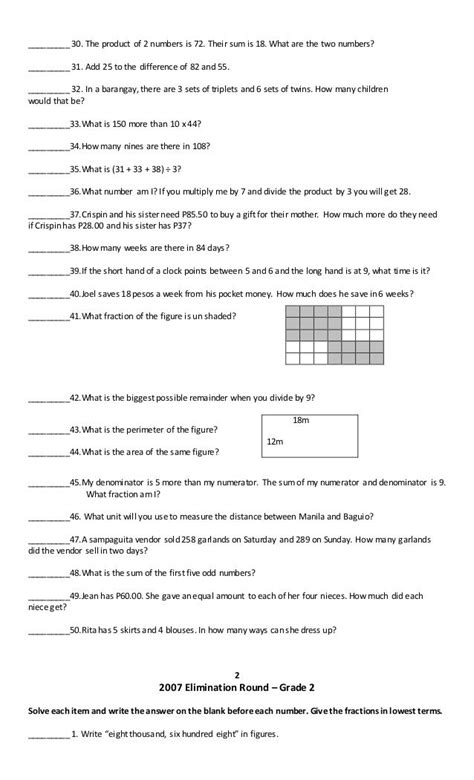 Grade 2 Mtap Reviewer Math Challenge 2nd Grade Grade