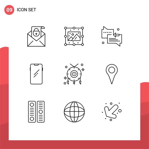 Set Of 9 Commercial Outlines Pack For Accessories Huawei Chat Mobile Phone Editable Vector