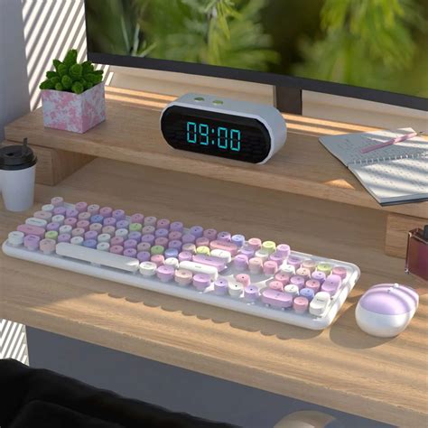 Keyboard Sweet Wireless Keyboard And Mouse Combo Ergonomic Round Retro Keyboard With Numeric