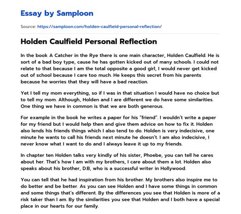 ≫ Holden Caulfield Personal Reflection Free Essay Sample On