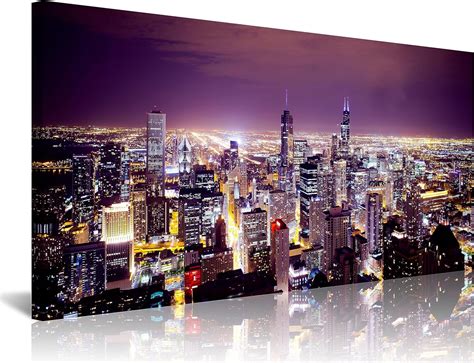 Aaberic Large Modern City Chicago Skyline Pictures Cityscape Canvas