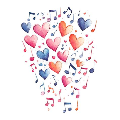 Watercolor Illustration Of Hearts And Musical Notes Forming A