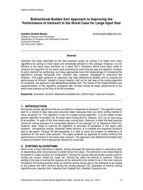 Bidirectional Bubble Sort Approach To Improving The Performance Of