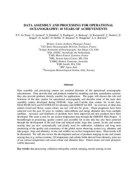 Pdf Data Assembly And Processing For Operational Oceanography 10
