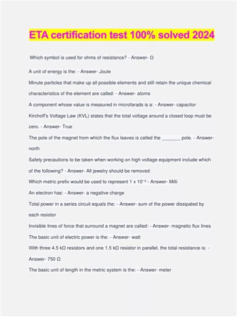 Eta Certification Test 100 Solved 2024 Eta Stuvia Us