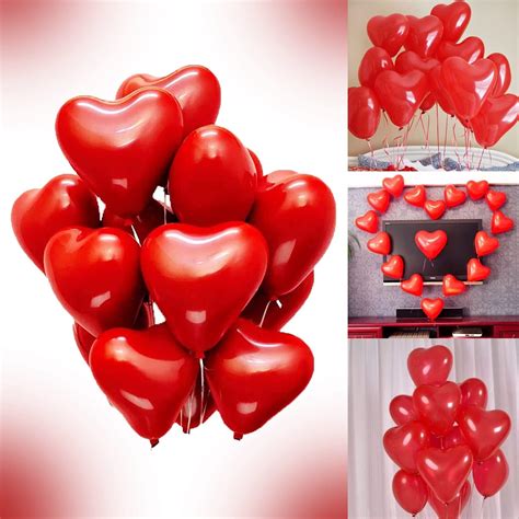 Party Propz Red Heart Balloons For Decoration 50 Pcs Heart Shape