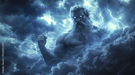 Zeus God Of Sky And Thunder In Ancient Greek Mythology Background Stock
