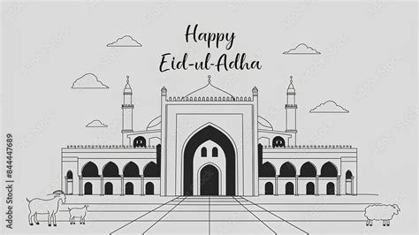 Minimalist Illustration Of Happy Eid Ul Adha Background With Mosque And