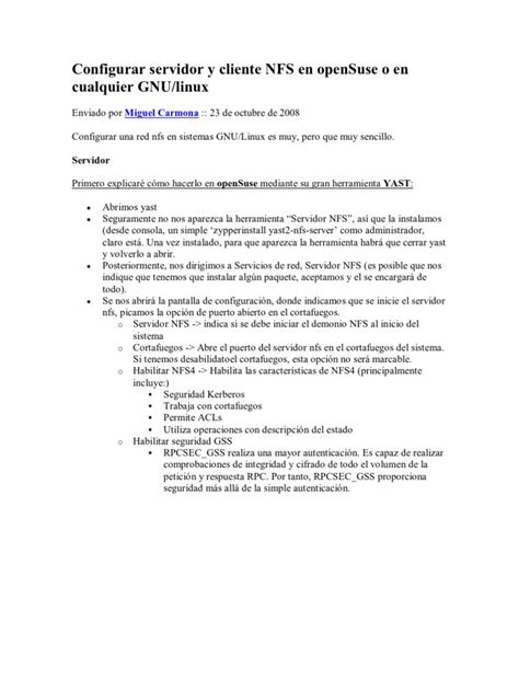 Configurar Servidor Y Cliente Nfs En Opensuse O En Cualquier Gnu Pdf Microsoft Windows