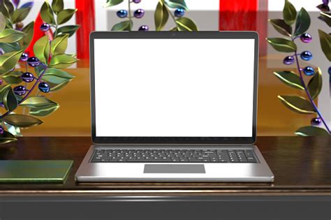 3d 렌더링으로 배경 제품 프리젠 테이션 무대 디스플레이와 트리플 실린더 받침대 위의 노트북 컴퓨터 화면 모형 0명에 대한 스톡