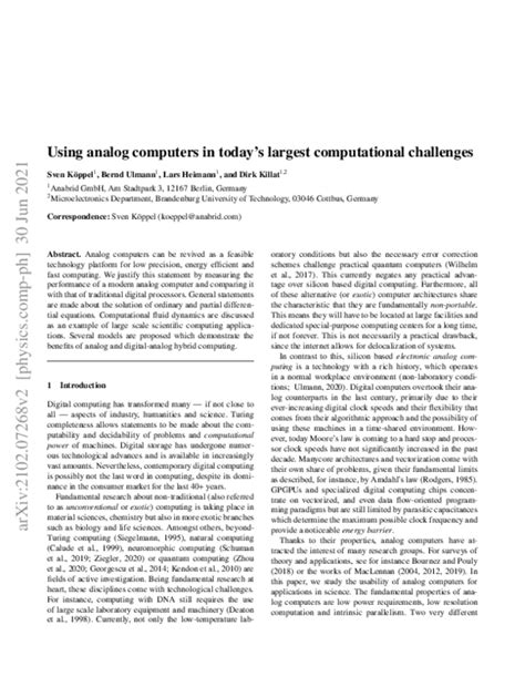 Pdf About Using Analog Computers In Todays Largest Computational