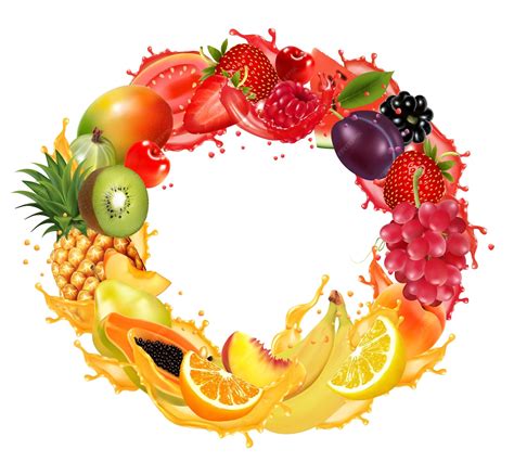 Frutas Y Bayas En Marco De Salpicaduras De Jugo Fresa Frambuesa