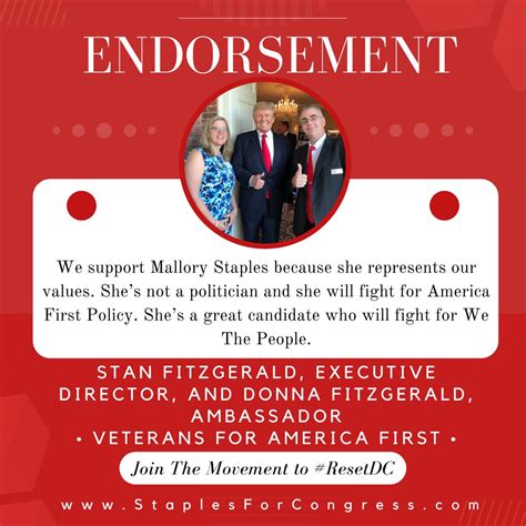 Mallory Staples For Congress On Twitter Thank You Stan Donna And Veterans For America First