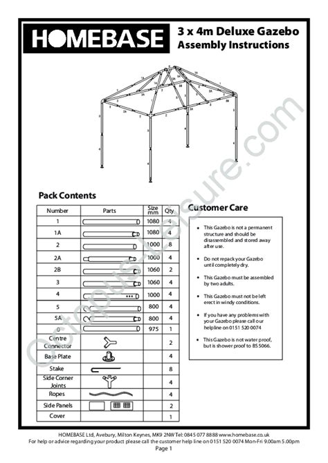 3mx4m Deluxe Gazebo Assembly Instructions