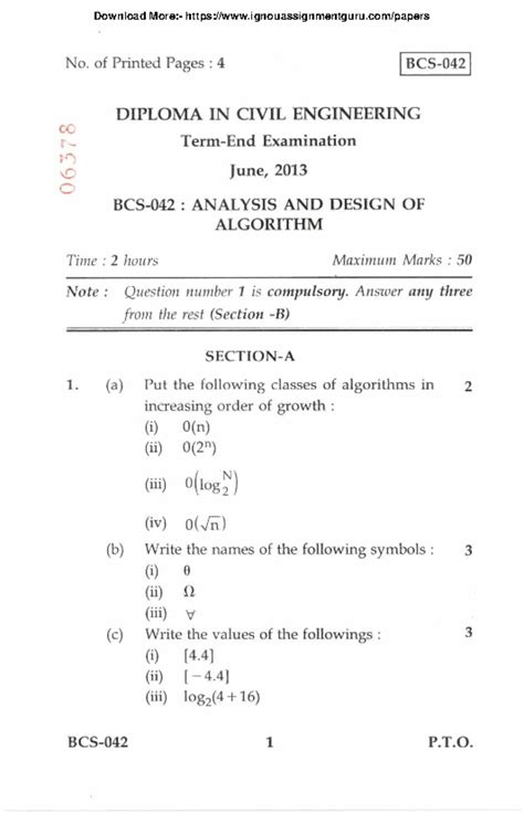 Bcsl 063 Previous Year Question Papers By Ignouassignmentguru No Of