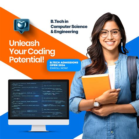 B Tech Computer Science Admission Promotion Psd Template Coding And Engineering Design Education